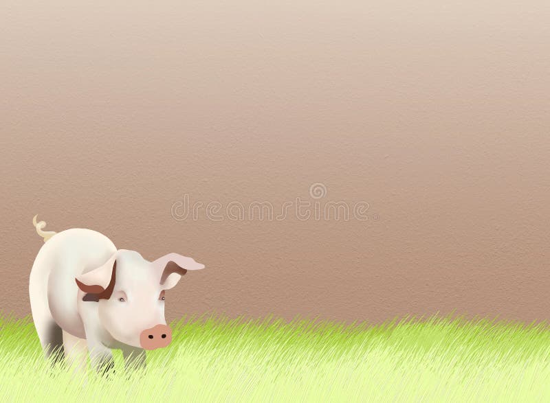 Hand Drawing of a Baby Pig on Greenfield Background Stock Illustration ...