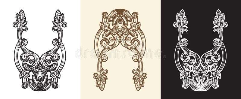 Hand Drawing Baroque Design Element Set Illustration Stock Vector ...