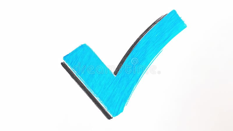 Hand Drawing Blue Check Mark with Marker on White Background. Concept ...