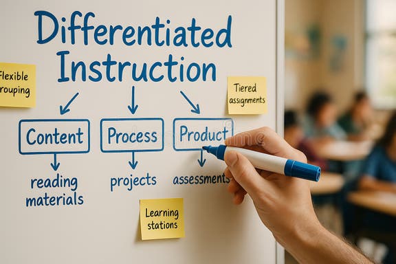 Hand Drawing Blue Diagram of Differentiated Instruction Concepts on ...