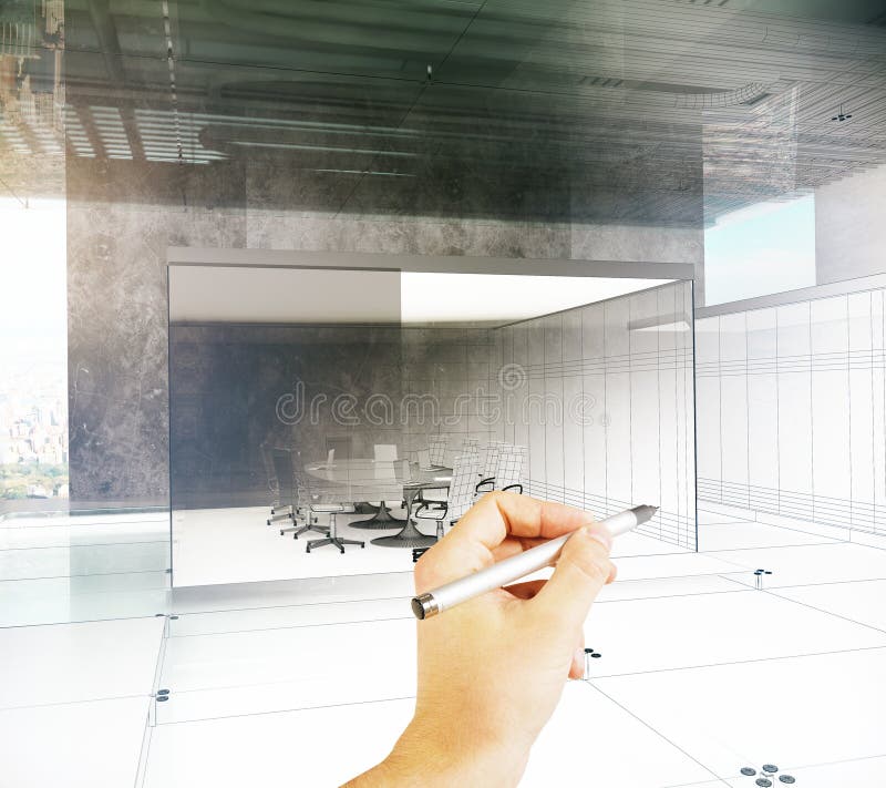 Hand drawing blueprint stock illustration. Illustration of ideas - 67761109