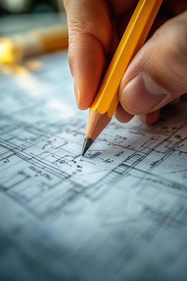 Hand Drawing Blueprints, a Close-up Image of a Hand Sketching Designs ...