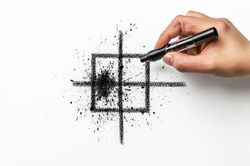 A Hand Drawing a Bold Black Square on White Paper Creating an Artistic ...