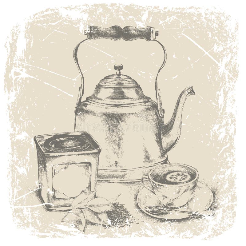 Hand Drawing of a Box of Tea and a Cup of Tea.vector Illustration Stock ...