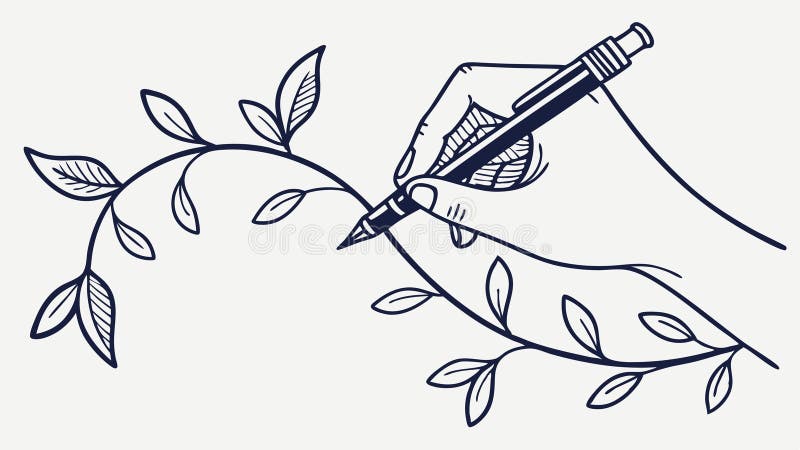 Hand Drawing Branch with Leaves, Creativity and Growth, Nature, Vector ...