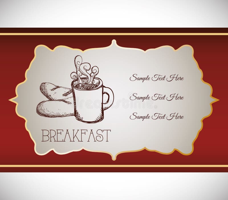 Hand Drawing Breakfast Coffee Bread Food Retro Banner Stock ...