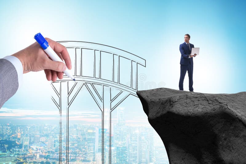 Hand Drawing Bridge in Business Concept Stock Photo - Image of ...