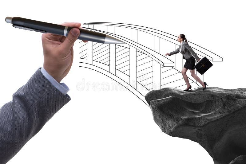 Hand Drawing Bridge in Business Concept Stock Photo - Image of obstacle ...