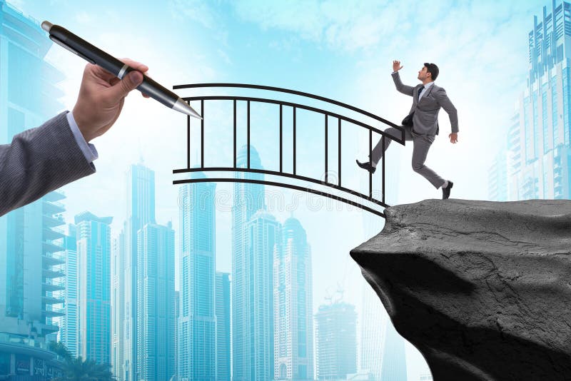 Hand Drawing Bridge in Business Concept Stock Photo - Image of hand ...