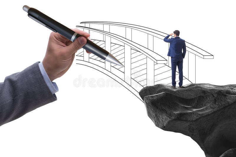 Hand Drawing Bridge in Business Concept Stock Image - Image of bridge ...