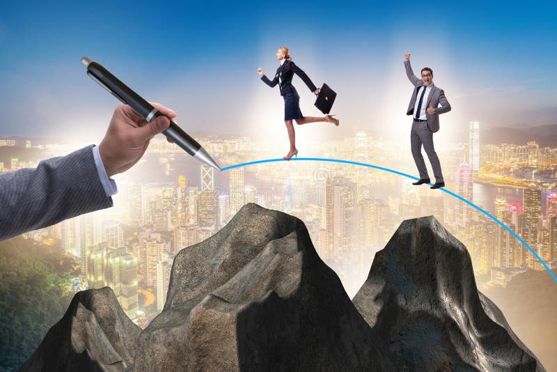 Hand Drawing Bridge for Business People Stock Image - Image of idea ...