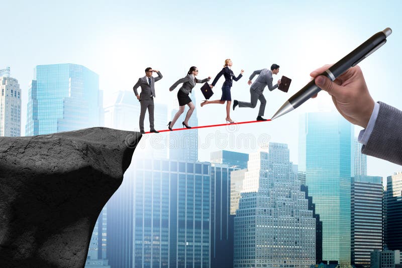 Hand Drawing Bridge for Business People Stock Image - Image of ...