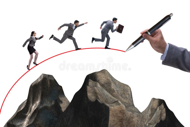 Hand Drawing Bridge for Business People Stock Image - Image of mountain ...