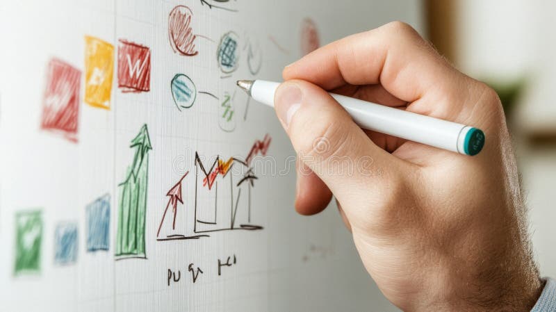 Hand Drawing Business Graphs and Colorful Charts with Pen on Whiteboard ...