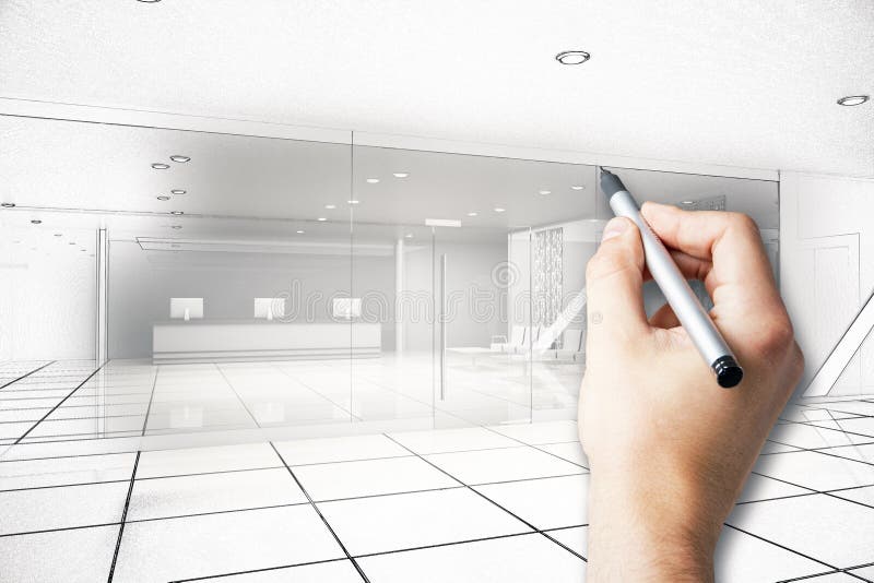 Hand Drawing Business Interior Stock Illustration - Illustration of ...