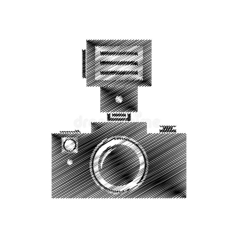 Hand Drawing Camera Photographic with Flash Stock Vector - Illustration ...