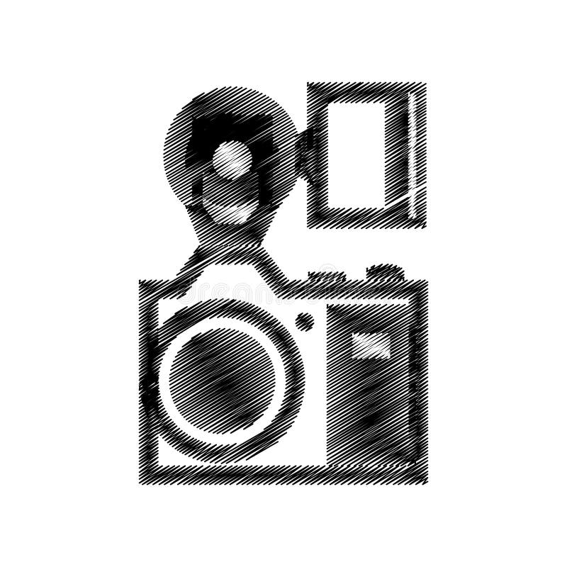 Hand Drawing Camera Photographic with Flash Stock Vector - Illustration ...