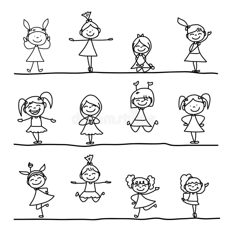 Hand Drawing Cartoon Happy Kids Stock Vector - Illustration of idea ...