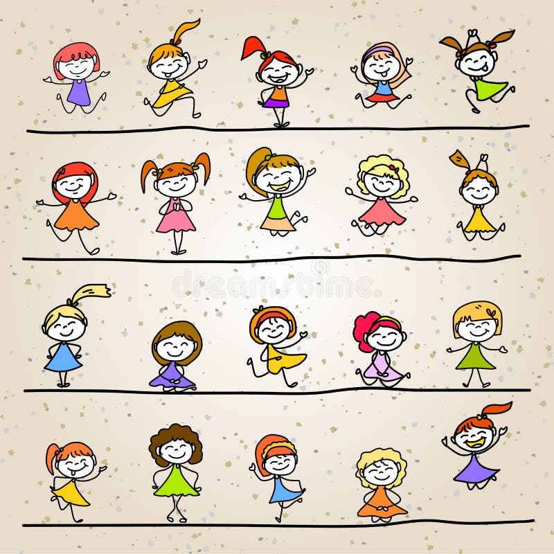 Hand Drawing Cartoon Happy Kids Stock Vector - Illustration of cartoon ...