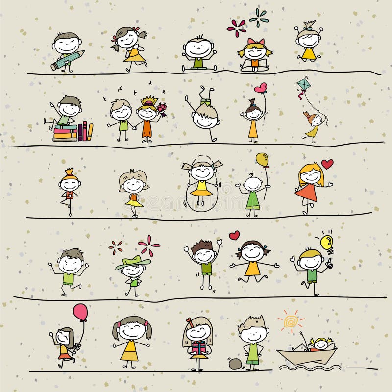 Hand Drawing Cartoon Happy Kids Stock Vector - Illustration of idea ...