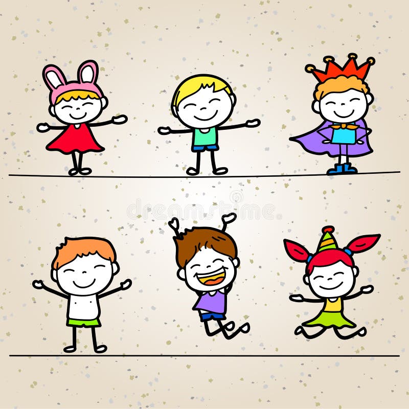 Hand Drawing Cartoon Happy Kids Stock Vector - Illustration of ...