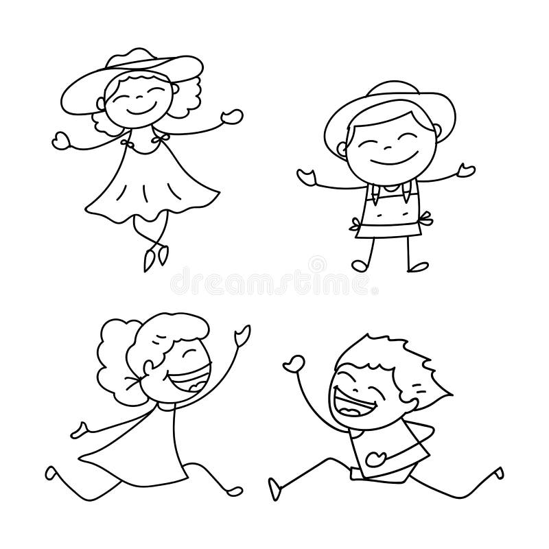 Hand Drawing Cartoon Happy People Stock Vector - Illustration of bright ...