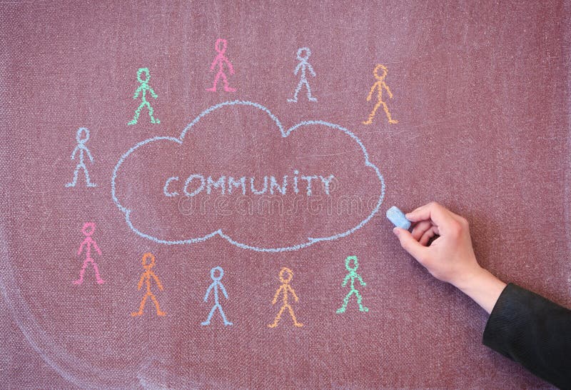 Hand Drawing Chalk on Blackboard Cloud and People. Stock Illustration ...