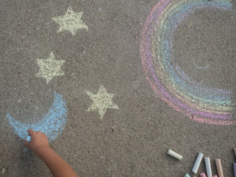 Hand Drawing with Chalk a Moon Stock Photo - Image of outdoors ...