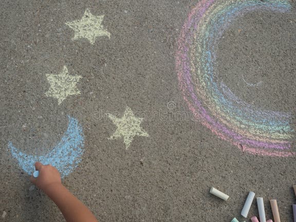 Hand Drawing with Chalk a Moon Stock Photo - Image of outdoors ...