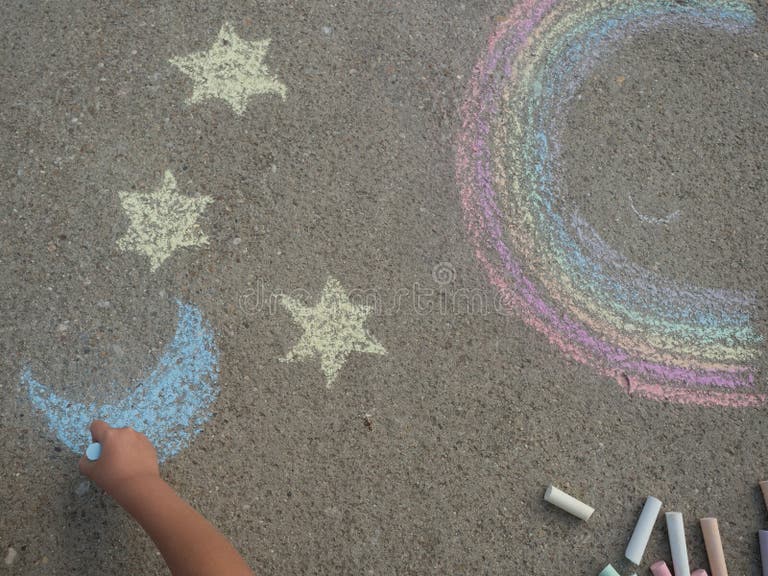 Hand Drawing with Chalk a Moon Stock Photo - Image of outdoors ...