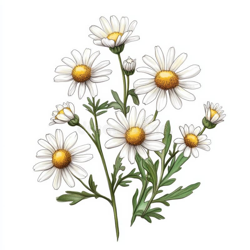 Hand Drawing of Chamomile on White Background, Herbal Tea Ingredient ...