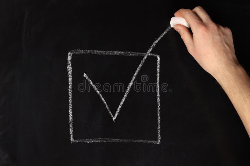 Hand Drawing Checkbox on Chalkboard Stock Photo - Image of blackboard ...