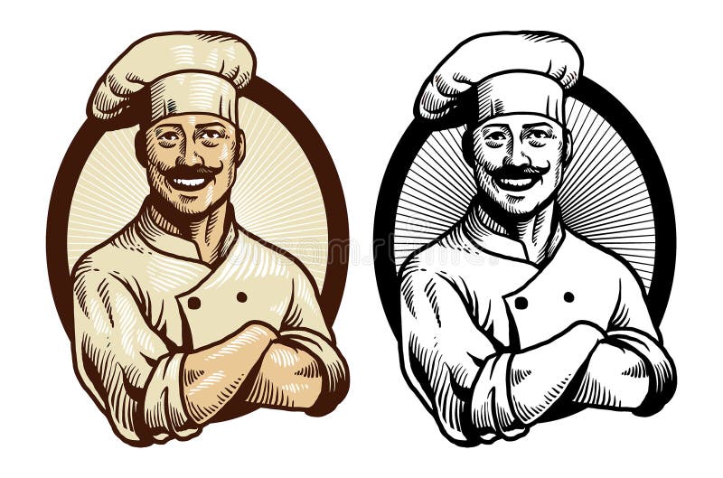 Hand Drawing Chef with Crossed Arm Pose Stock Vector - Illustration of ...