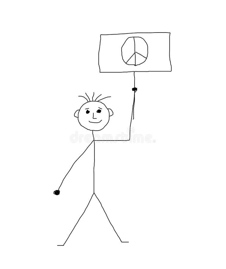 Hand Drawing by Child Man Standing with Peace Sign Poster Stock Vector ...
