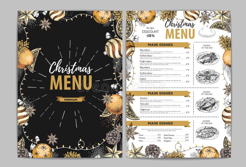 Hand Drawing Christmas Holiday Menu Design. Restaurant Menu Stock ...