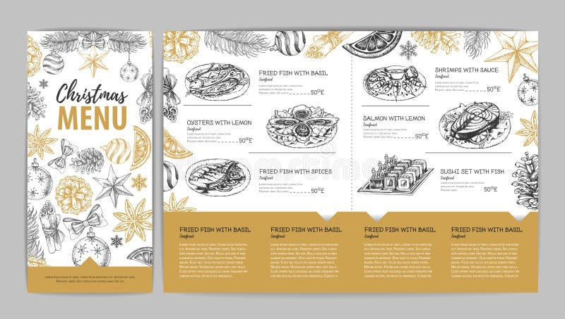 Hand Drawing Christmas Holiday Menu Design. Restaurant Menu Stock ...