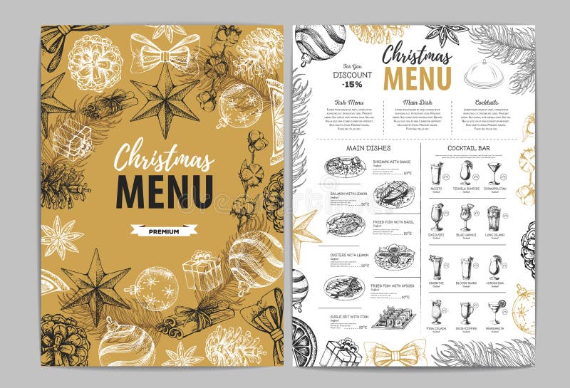 Hand Drawing Christmas Holiday Menu Design. Restaurant Menu Stock ...