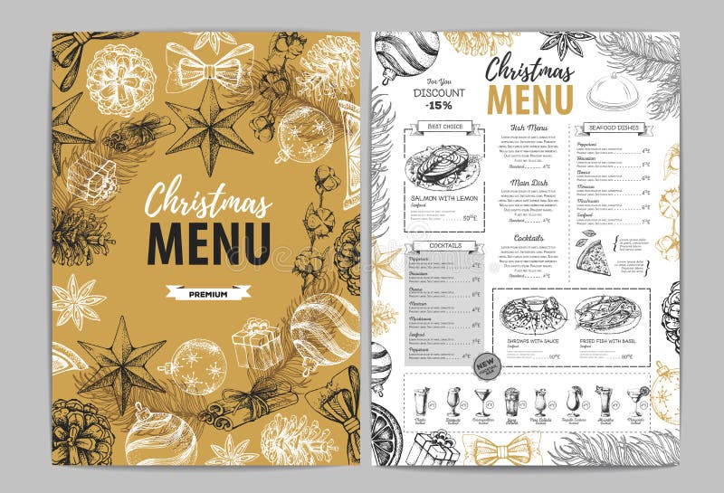 Hand Drawing Christmas Holiday Menu Design. Restaurant Menu Stock ...