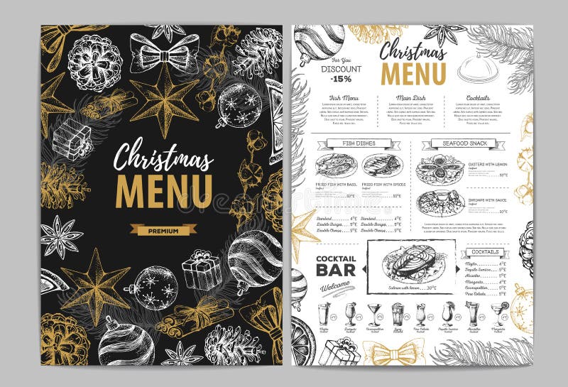 Hand Drawing Christmas Holiday Menu Design. Restaurant Menu Stock ...