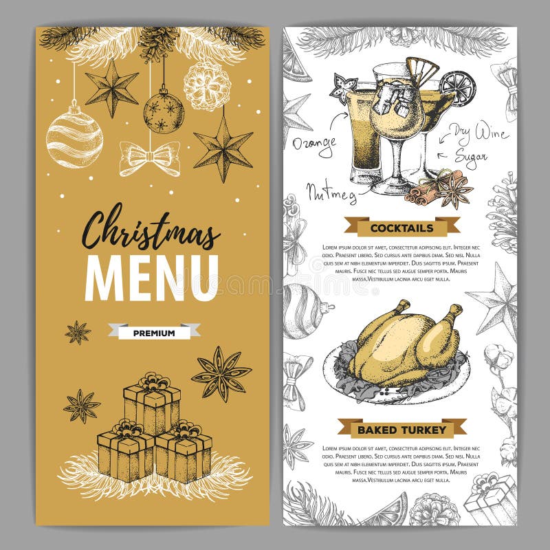 Hand Drawing Christmas Holiday Menu Design. Stock Vector - Illustration ...