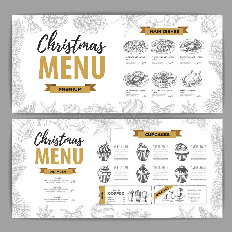 Hand Drawing Christmas Holiday Menu Design. Stock Vector - Illustration ...