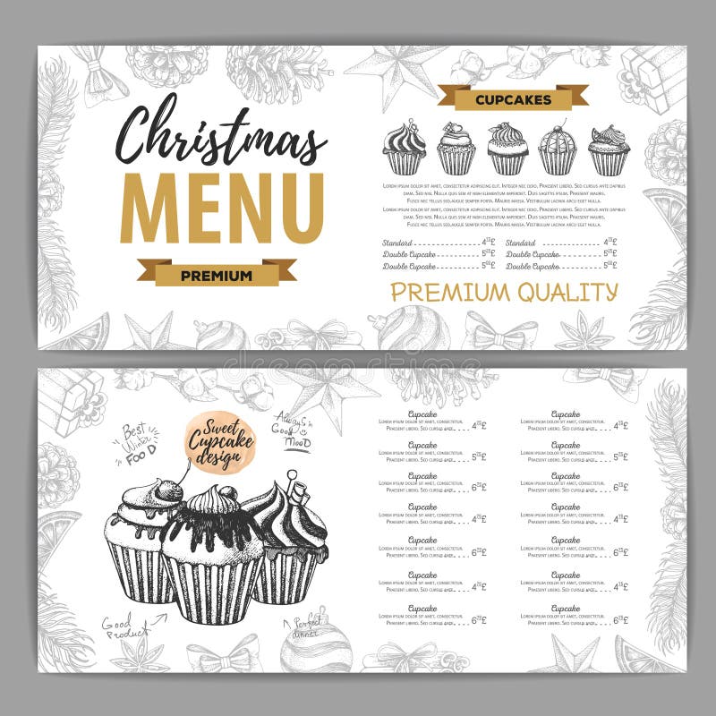 Hand Drawing Christmas Holiday Menu Design. Stock Vector - Illustration ...
