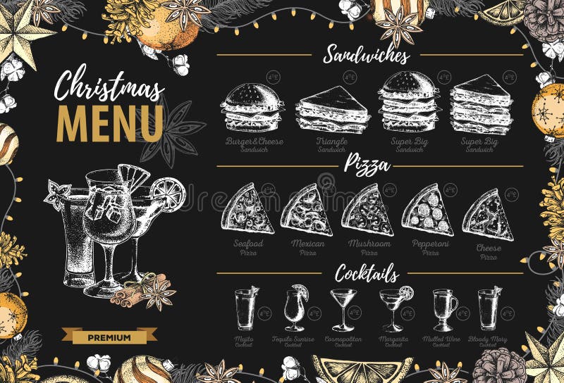 Hand Drawing Christmas Holiday Menu Design. Restaurant Menu Stock ...