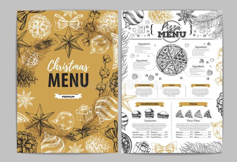 Hand Drawing Christmas Holiday Menu Design. Restaurant Menu Stock ...