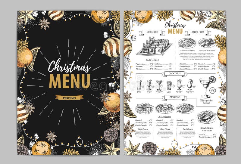 Hand Drawing Christmas Holiday Menu Design. Restaurant Menu Stock ...