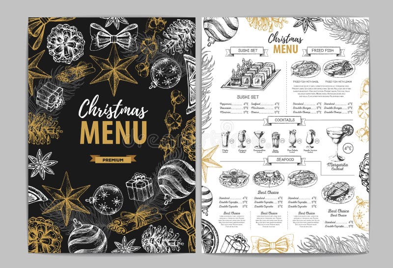 Hand Drawing Christmas Holiday Menu Design. Restaurant Menu Stock ...