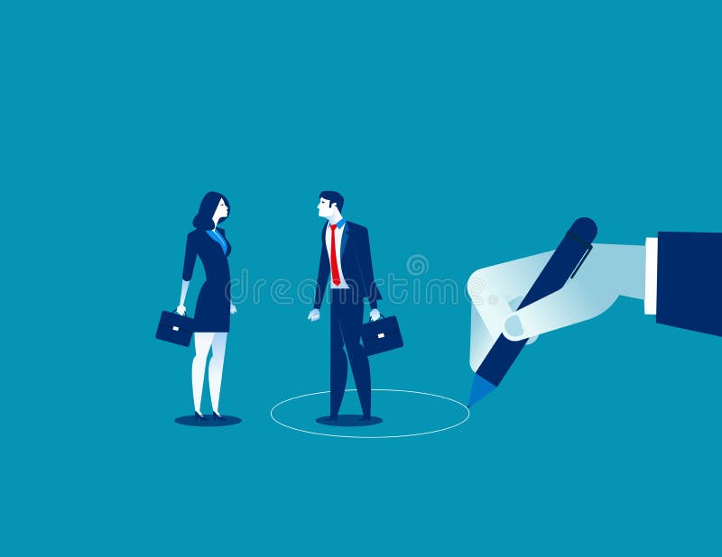 Hand Drawing Circle Separating Man and Woman. Concept Business Vector ...
