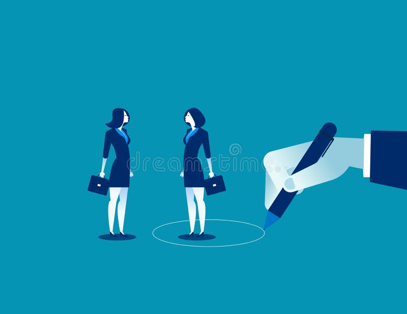 Hand Drawing Circle Separating Woman and Woman. Concept Business Vector ...