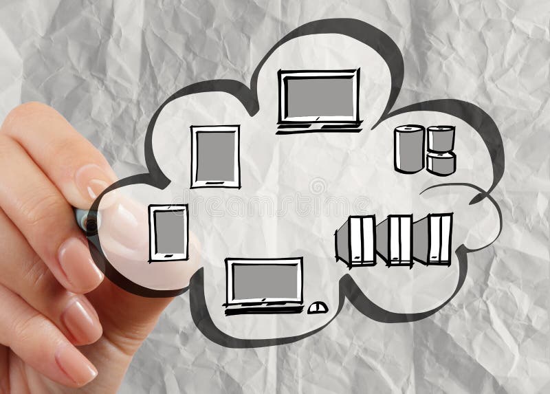 Hand Drawing Cloud Computing Diagram with Crumpled Paper Stock ...