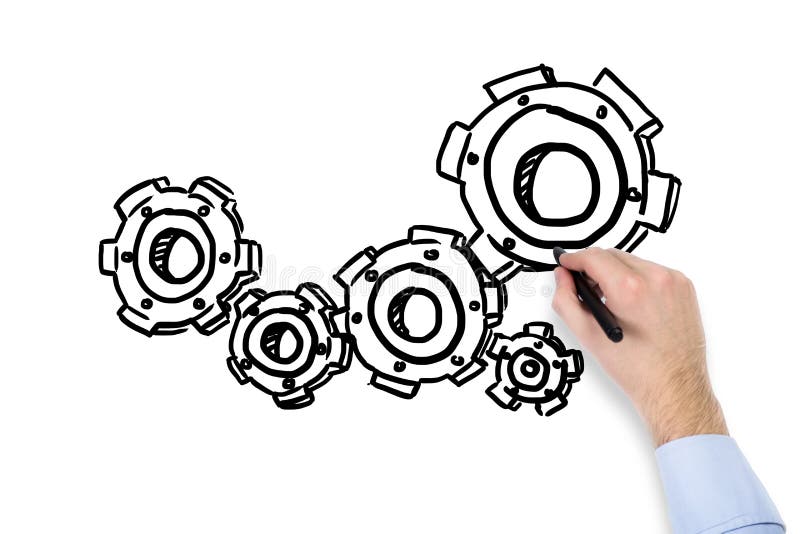 Hand drawing cogs stock photo. Image of human, person - 50718626